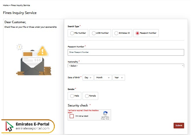 UAE Overstay Fine Check Online - Emirates E-Portal