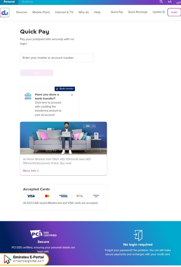 Du Quick Pay Recharge Online - Emirates E-Portal