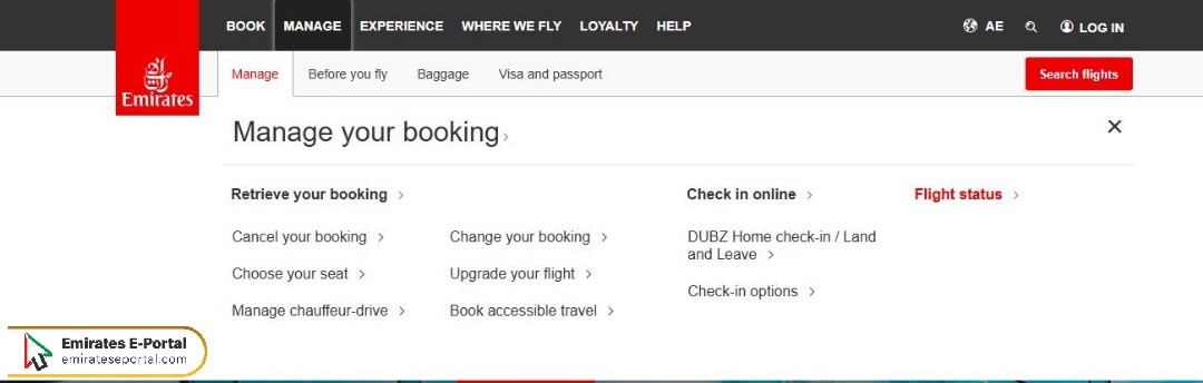 Check Flight Ticket Status Online - Emirates E-Portal