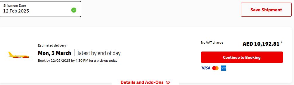 DHL Prices Per KG 2026 - Emirates E-Portal
